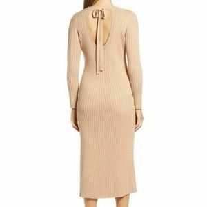 Wayf | Dresses | Nwt Wayf Ribbed Knit Sweater Dress Midi Tan Cutout Tie ...